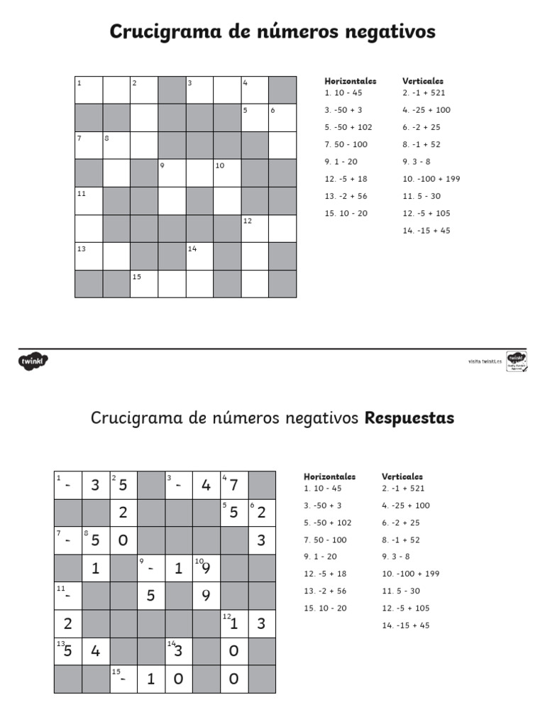 Crucigrama de Números Negativos | PDF | Números | Notación Matemática
