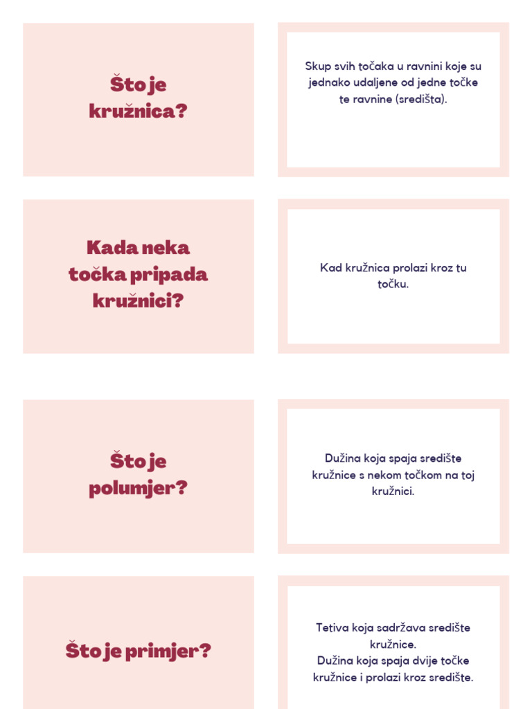 Razred Krug I Kružnica Kartice Za Ponavljanje | PDF