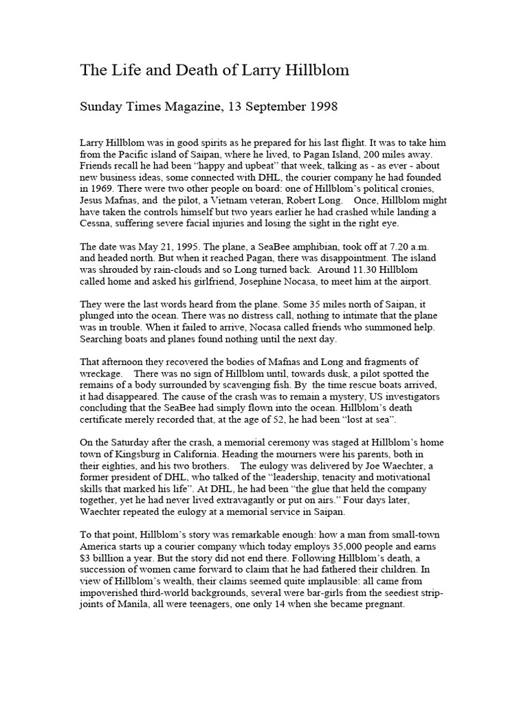 The Life and Death of Larry Hillblom | PDF | Micronesia