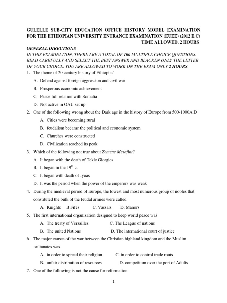 History Model Exam Grade 12 PDF | PDF | Ethiopia | Africa
