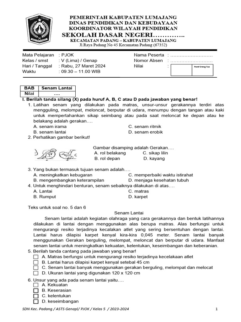 Soal Asts Ikm Pjok KLS 5 | PDF