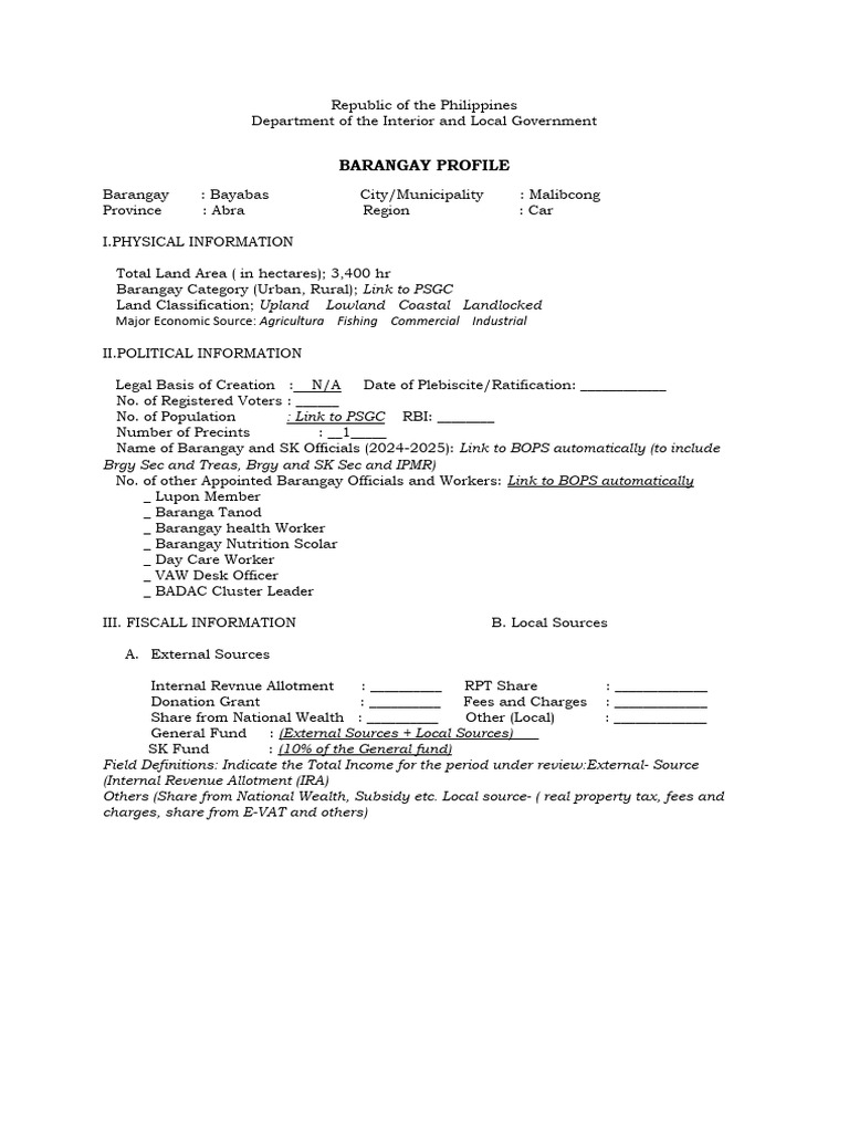 Brgy. Profile 2024 | PDF | Water | Economies