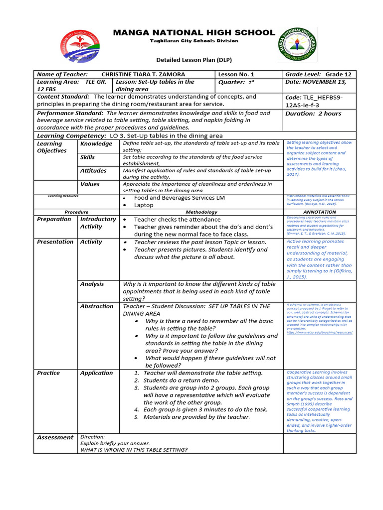 4TH FBS DLP Table Setup | PDF | Schema (Psychology) | Learning