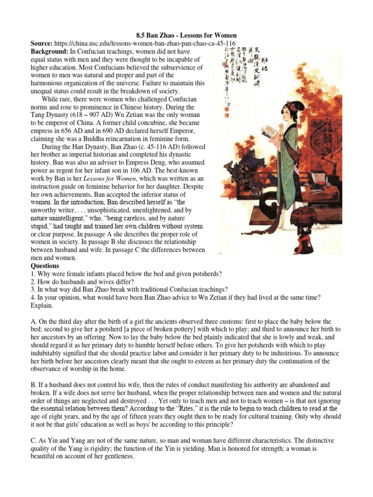 8.5 Lessons For Women | PDF | Emperor Of China | Confucianism