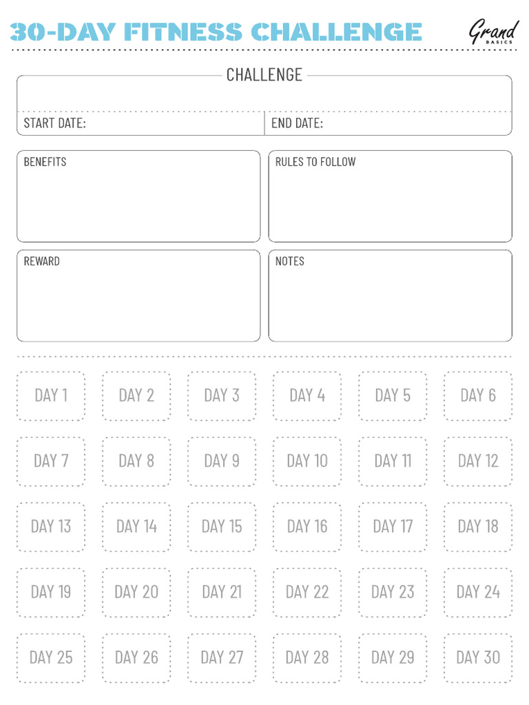 30 Day Fitness Challenge A4 Pdf
