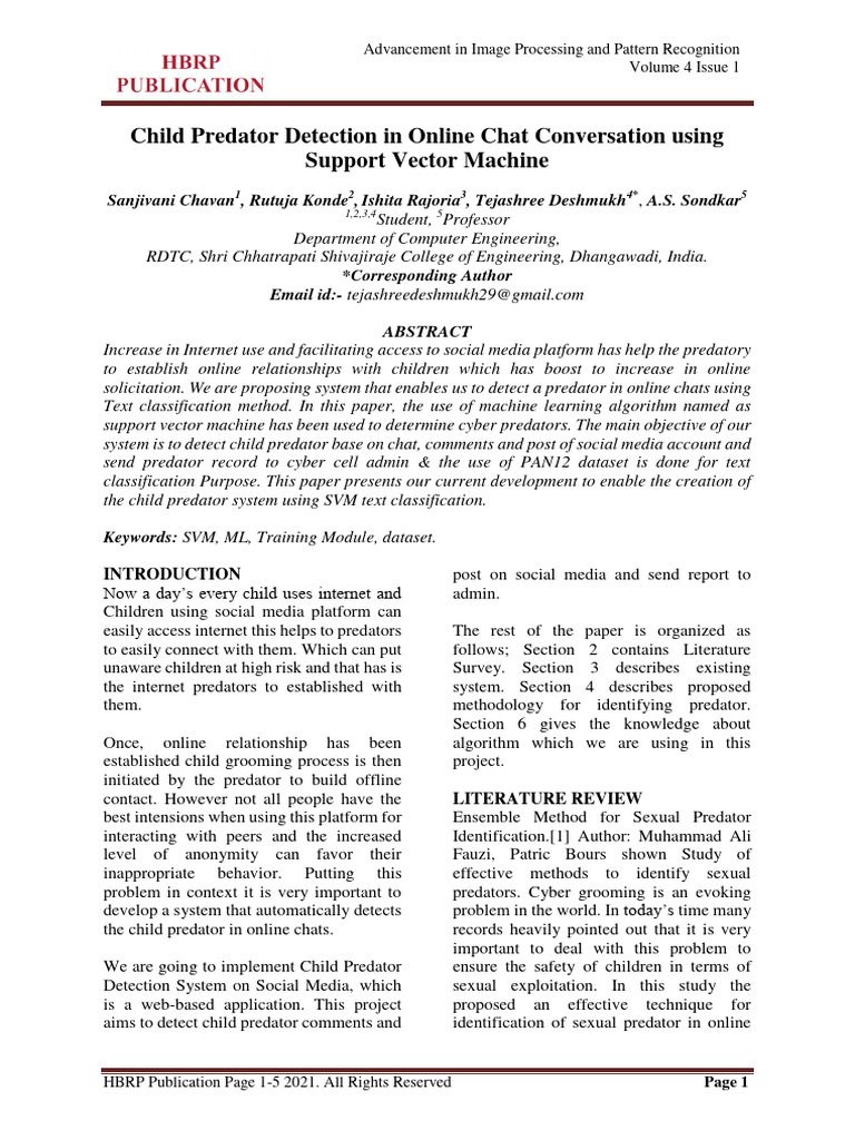 Child Predator Detection - Formatted Paper | PDF | Support Vector ...
