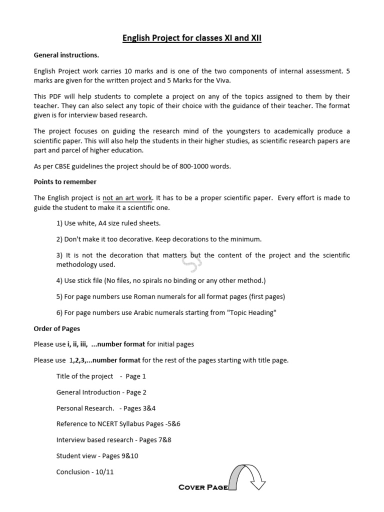 English Project Guidelines for XI & XII | PDF | Interview