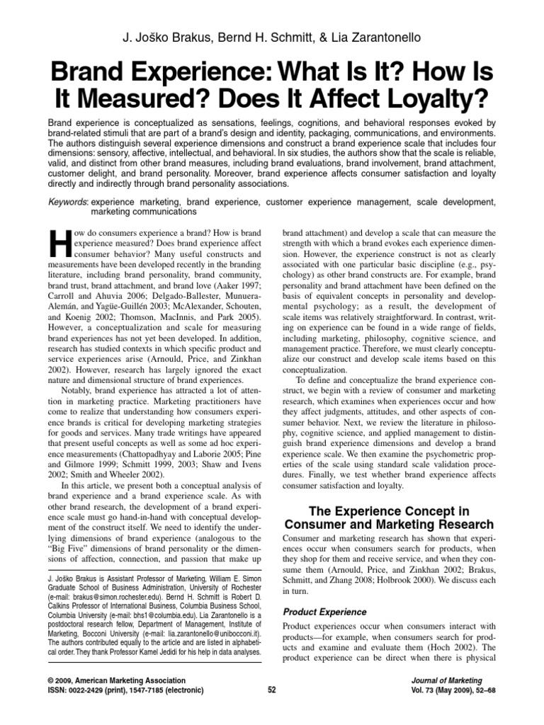 Brakus Et Al 2009 Brand Experience What is It How is It Measured Does ...