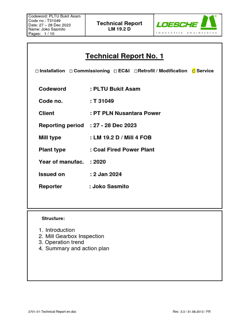 2701-01-Technical Report-Gearbox Inspection of Mill 4 FOB PLTU Bukit ...