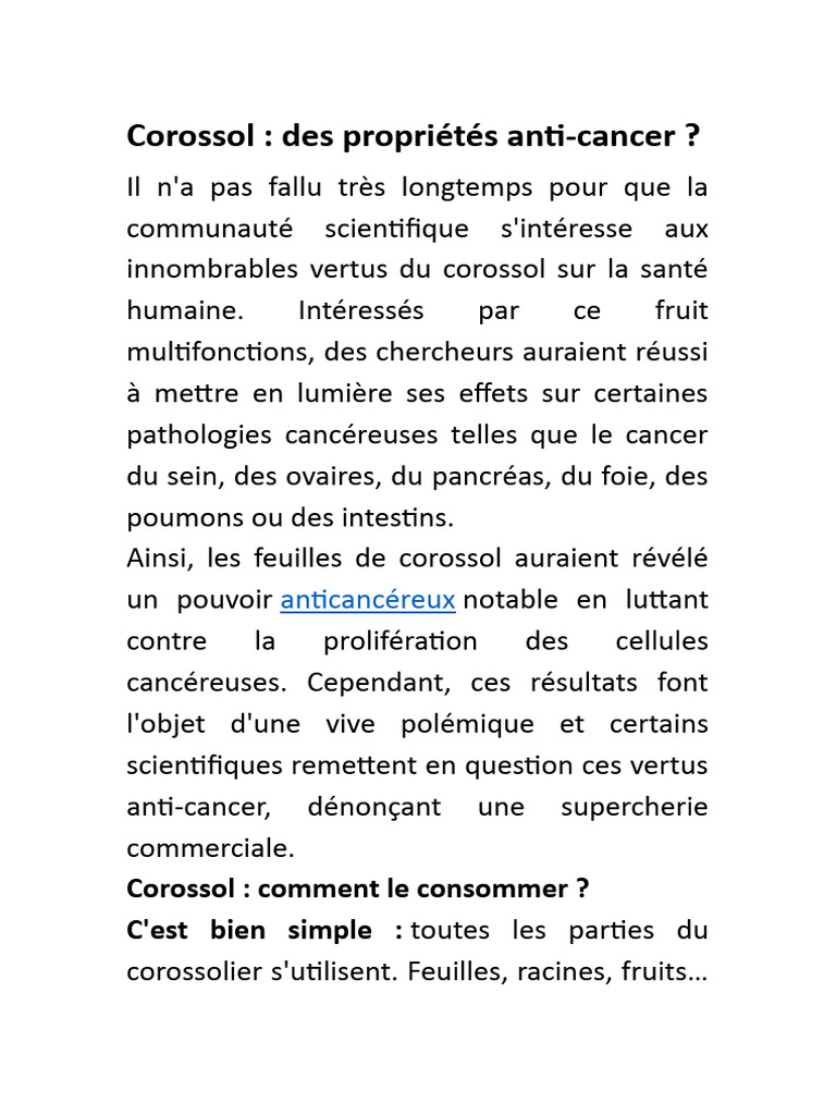 Corossol : vertus anticancéreuses ? | PDF