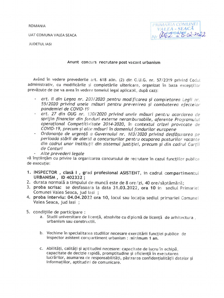 Anunț Concurs Urbanism | PDF