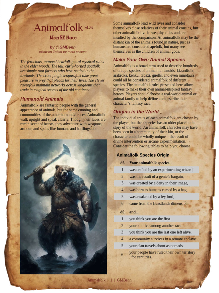 Animalfolk: Custom Humanoid Races for 5E | PDF | Young Adult | General ...