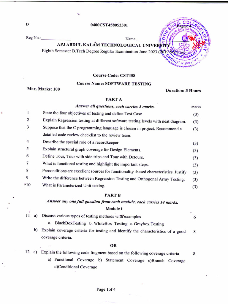 CST458 Software Testing, June 2023 | PDF | Software Testing | Systems ...