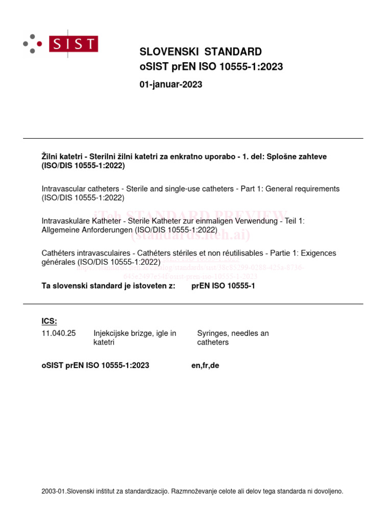 oSIST prEN ISO 10555 1 2023 | PDF | International Organization For ...