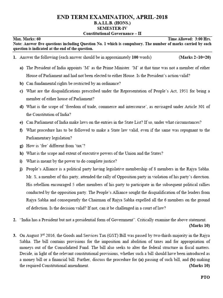 Constitutional Governance - II End Term PYQ | PDF | Constitution | Pardon