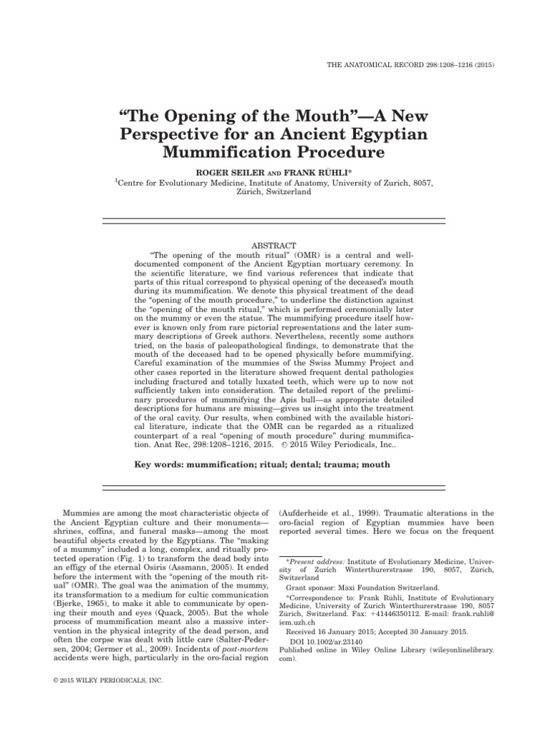 Ancient Egyptian Mouth Opening Rituals | PDF | Mummy | Tooth