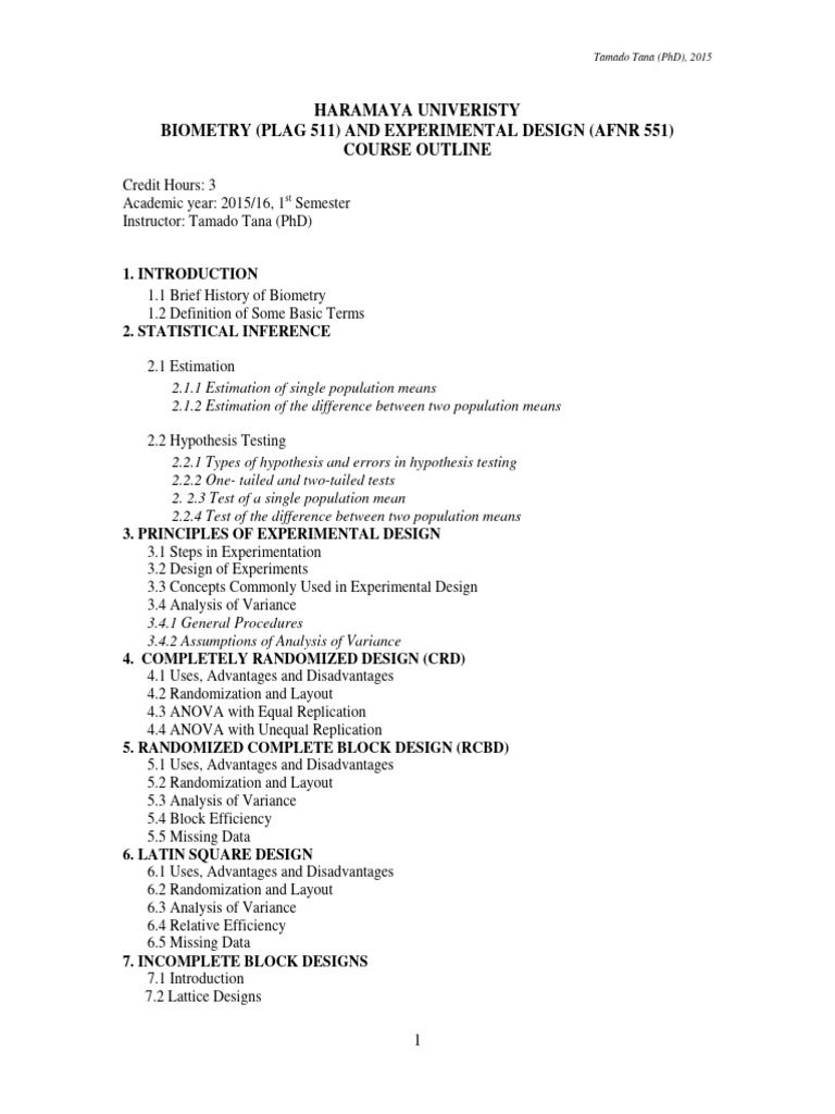 Biometry and Experimental Design | PDF | Statistics | Analysis Of Variance