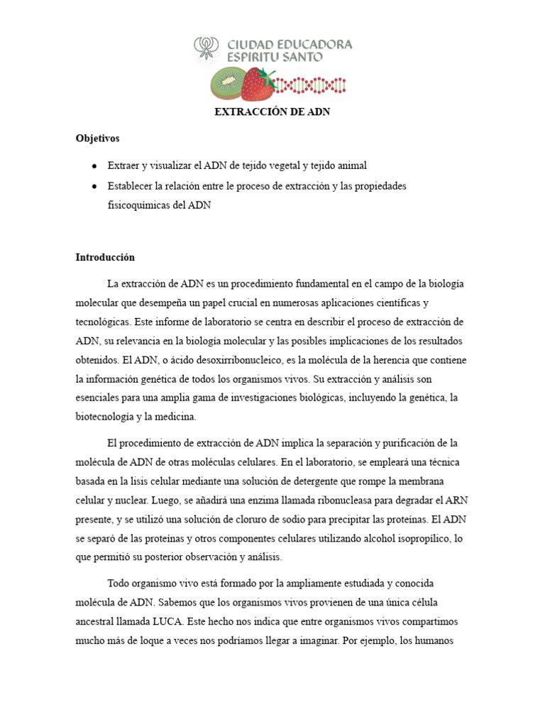 Lab Extracción de ADN | PDF | Adn | Biología Celular)