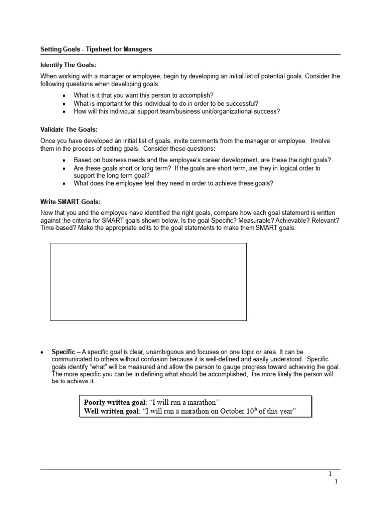 Goal Setting - Manager Tipsheet | PDF | Goal | Psychological Concepts