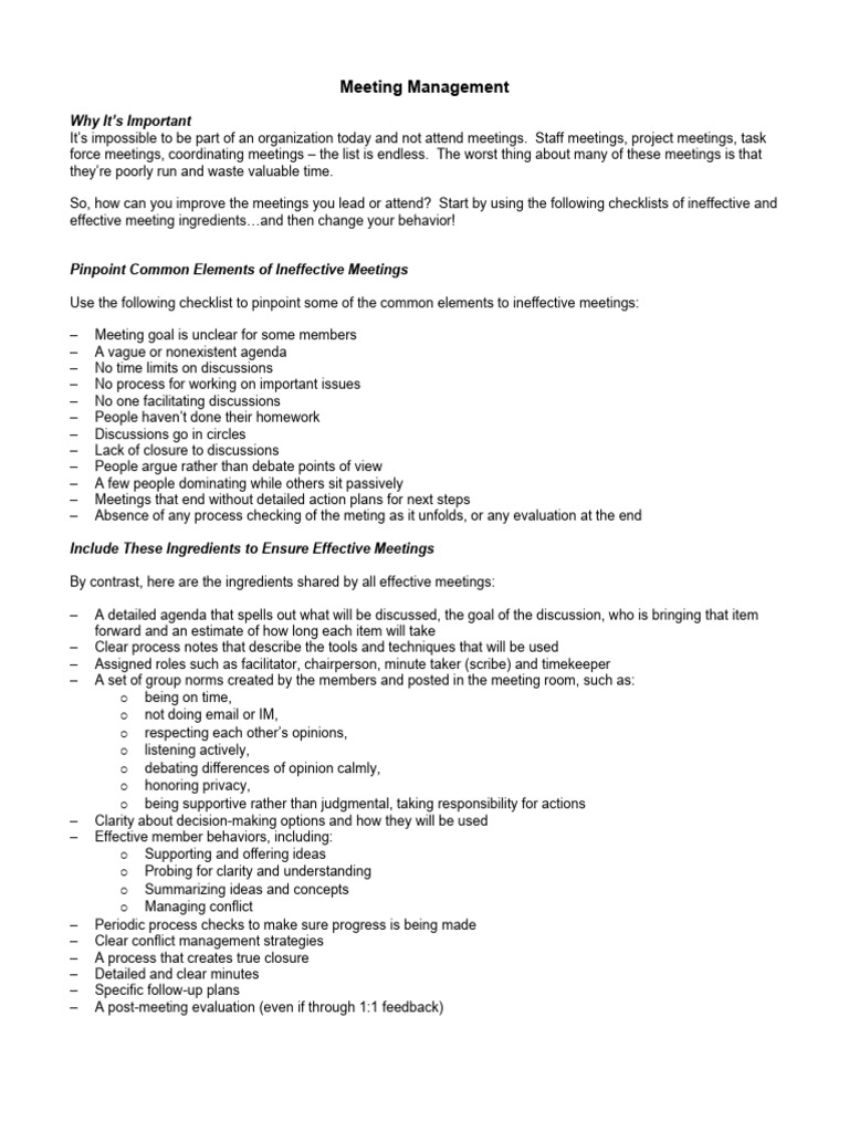 Meeting Management Pdf Psychological Concepts Behavioural Sciences