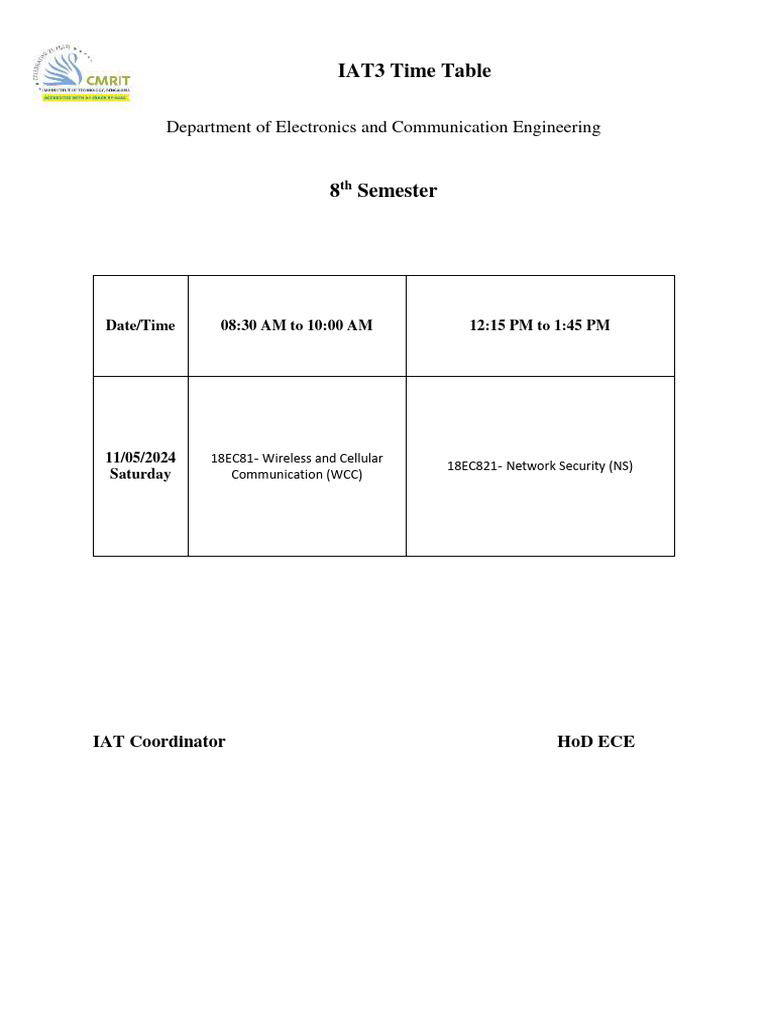 ECE 8th Sem IAT3 Exam Schedule | PDF