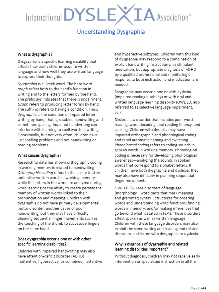 IDA Understanding Dysgraphia | Download Free PDF | Dyslexia | Learning Disability