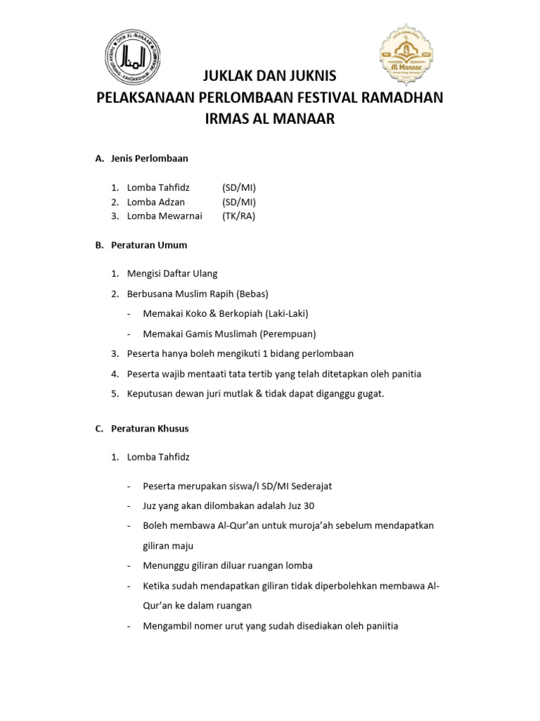 Juklak Dan Juknis Festival Ramadhan Irmas | PDF