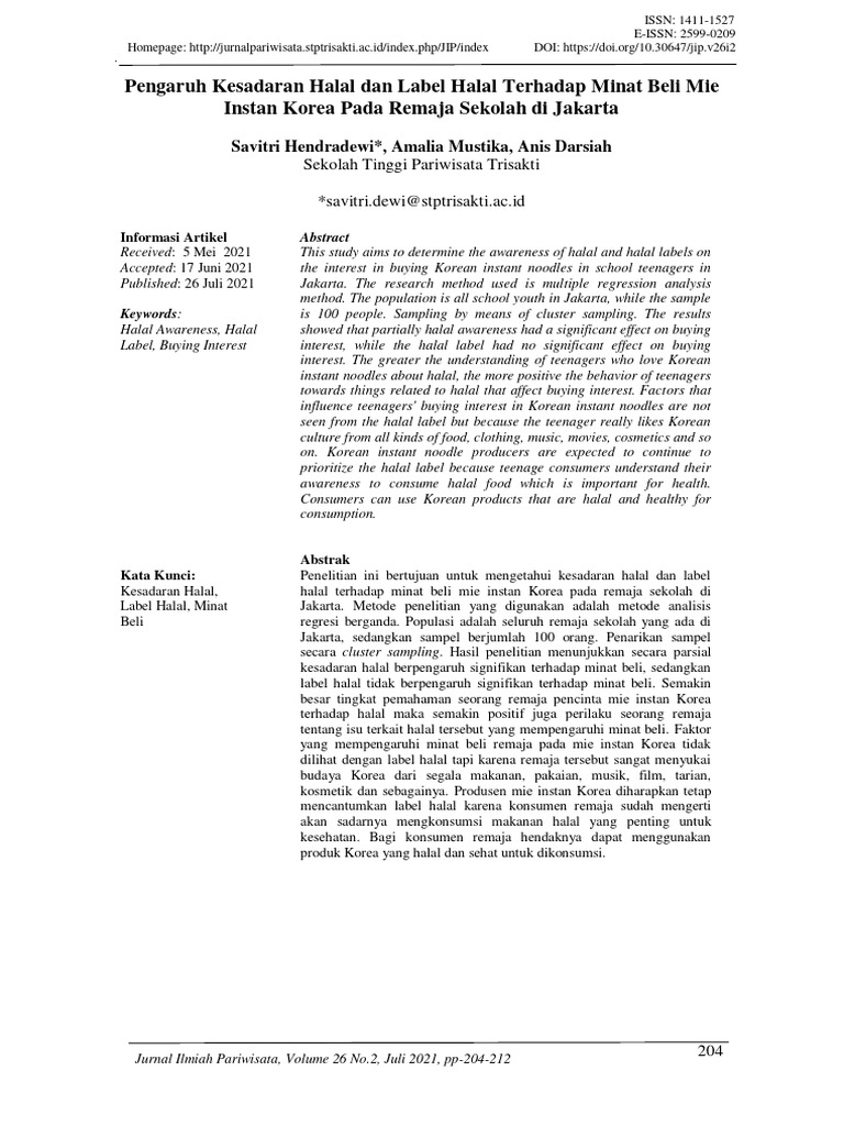 Pengaruh Kesadaran Halal Dan Label Halal Terhadap Minat Beli Mie Instan ...