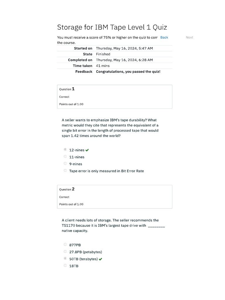 Storage For IBM Tape Level 1 Quiz | PDF