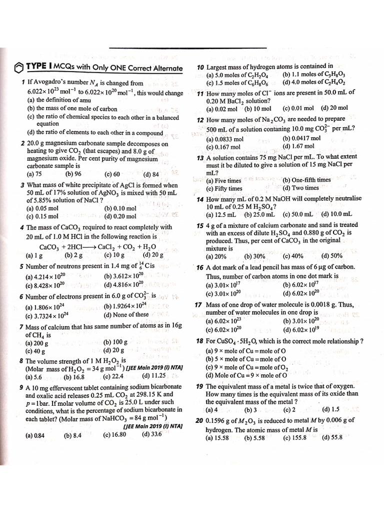 Mole Concept Questions | PDF