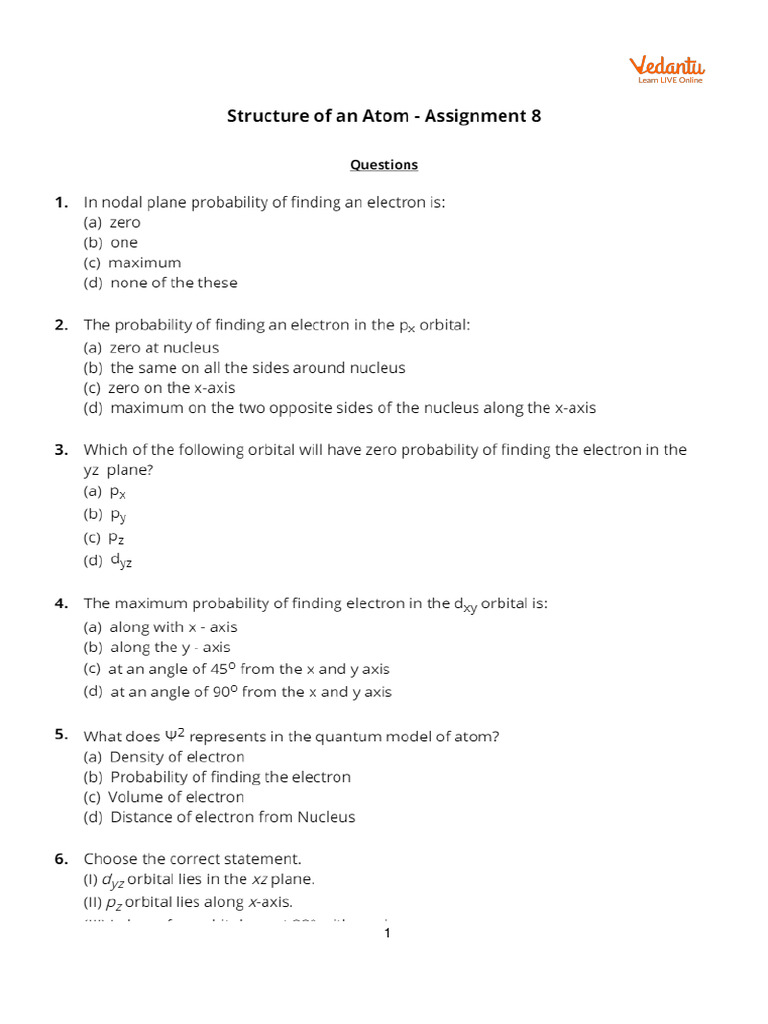 Structure of An Atom - Assignment 8 | PDF