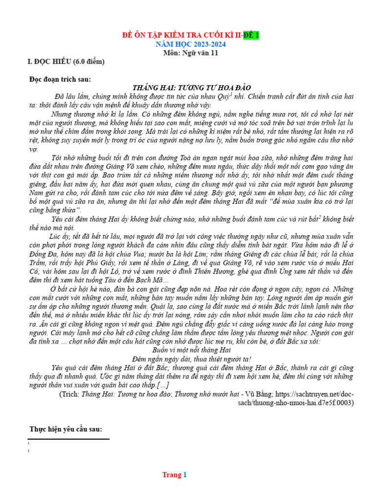 Bo de On Tap HK2 Ngu Van 11 KNTT | PDF