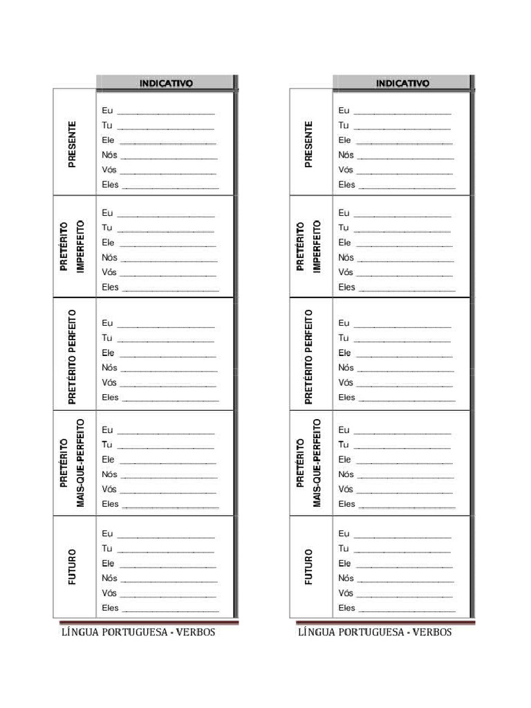 Conjugação Verbal Tabela Pdf