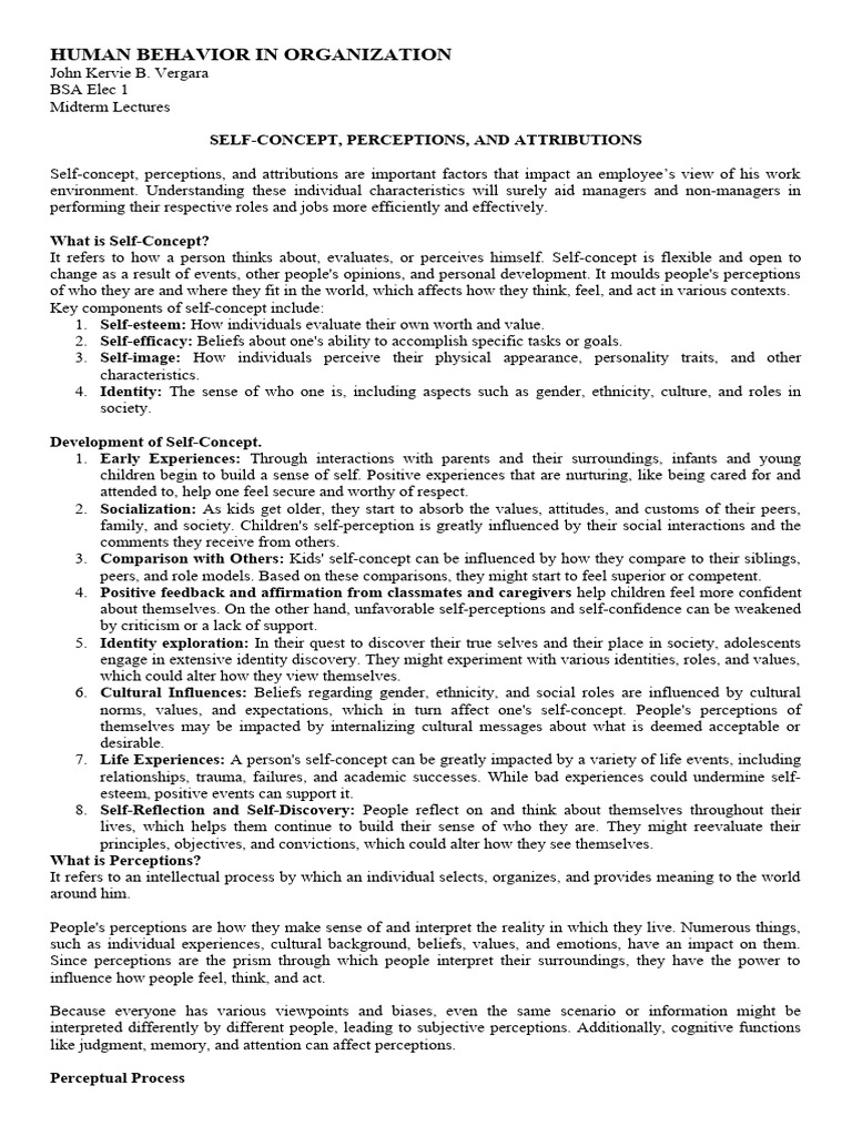 Human Behavior in Organization Midterm Lectures | PDF | Senses | Perception