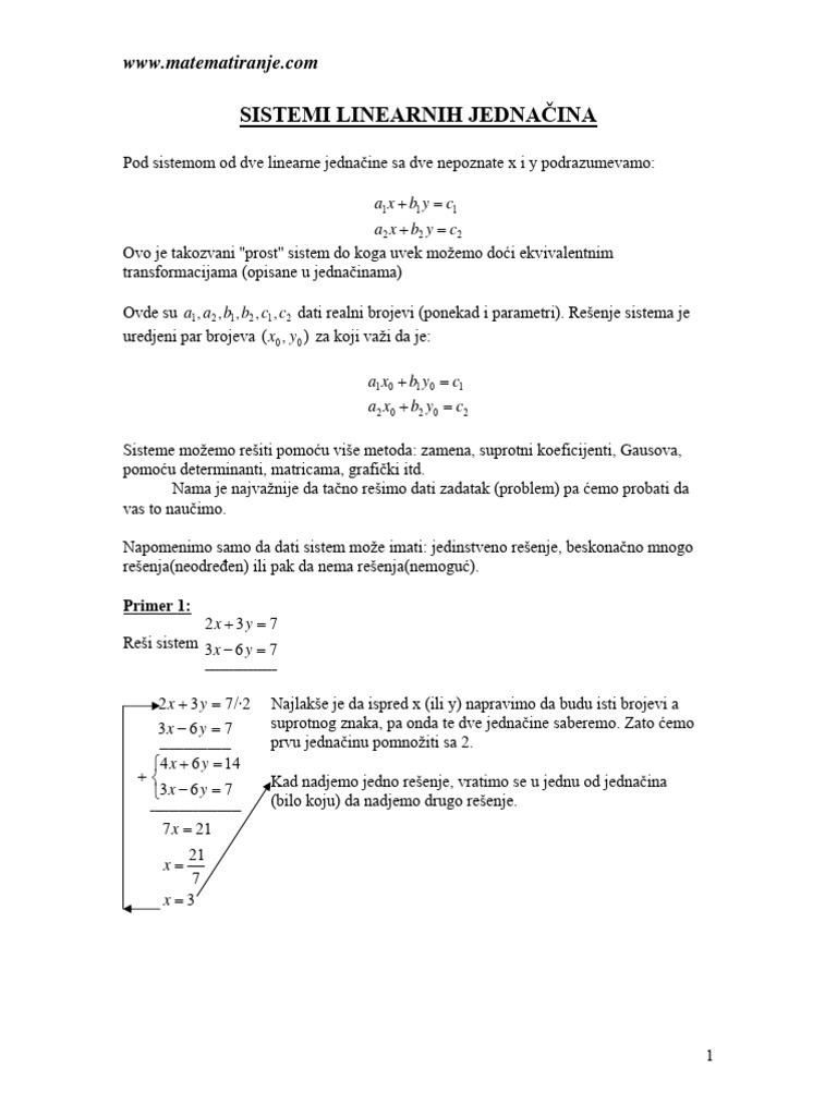 Sistemi Lenearnih Jednacina | PDF