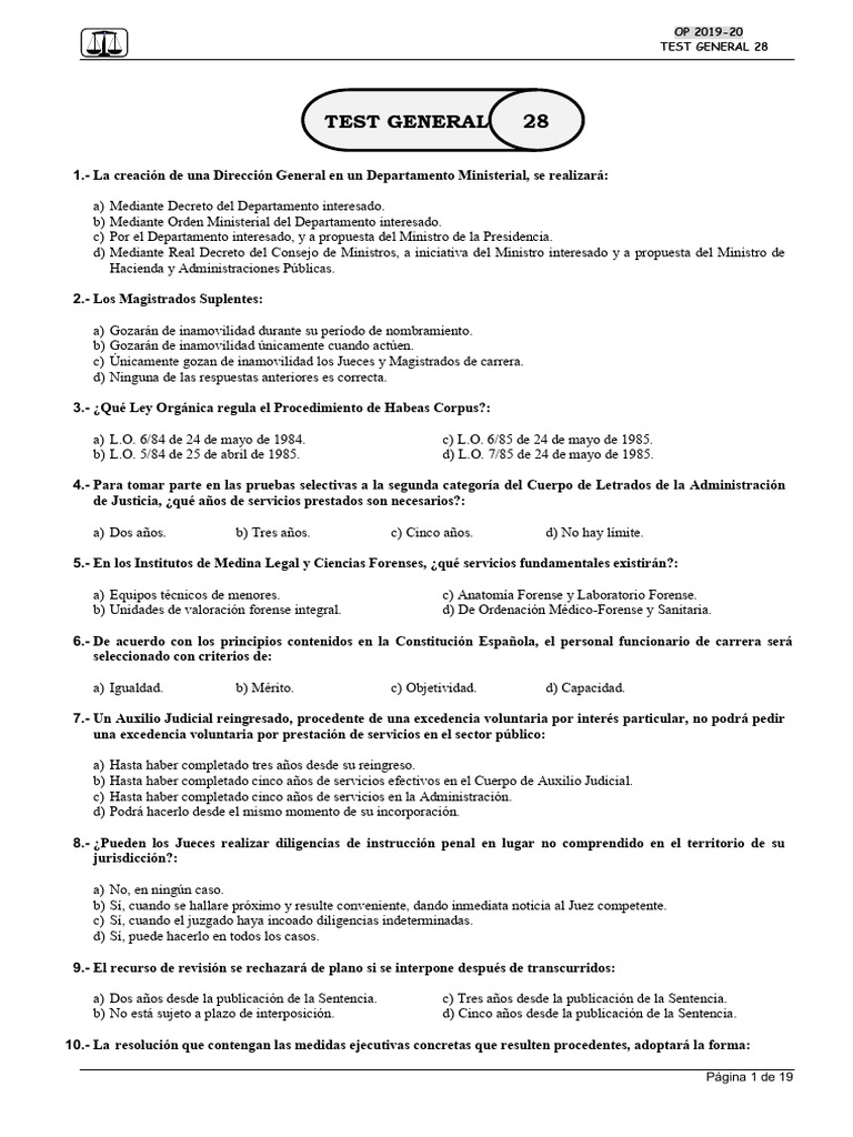 Test General 28 | PDF | Judicaturas | Ministerio (Departamento de Gobierno)
