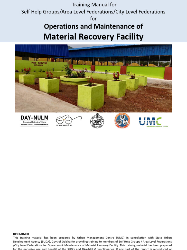 Material Recovery Facility: Operations and Maintenance of | PDF | Waste | Recycling