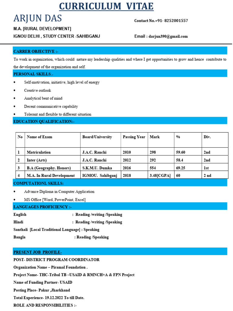 Resume of Arjun Das | PDF