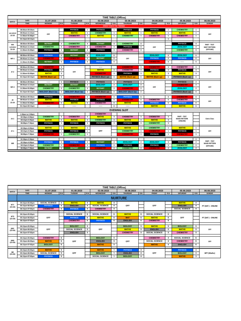 Offline Class Timetable 2023-24 | PDF | Science & Mathematics