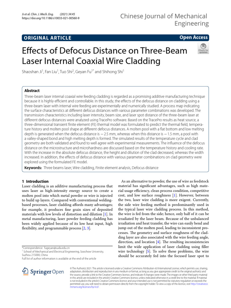 Effects of Defocus Distance On Three-Beam Laser Internal Coaxial Wire ...