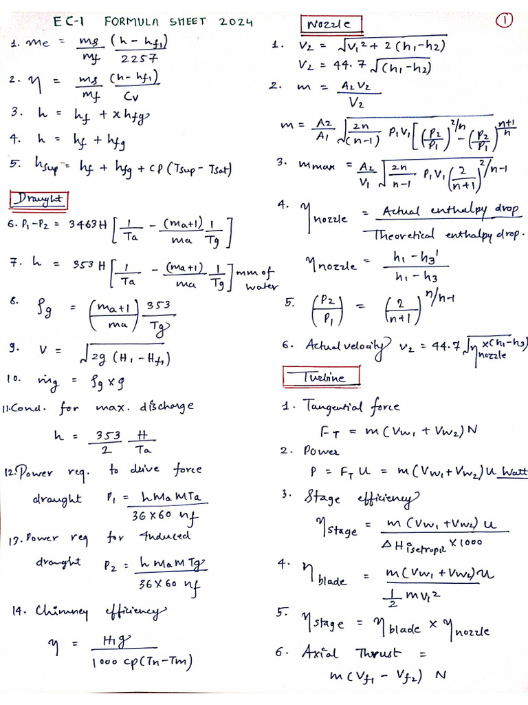 EC-1 Formula Sheet 2024 | PDF
