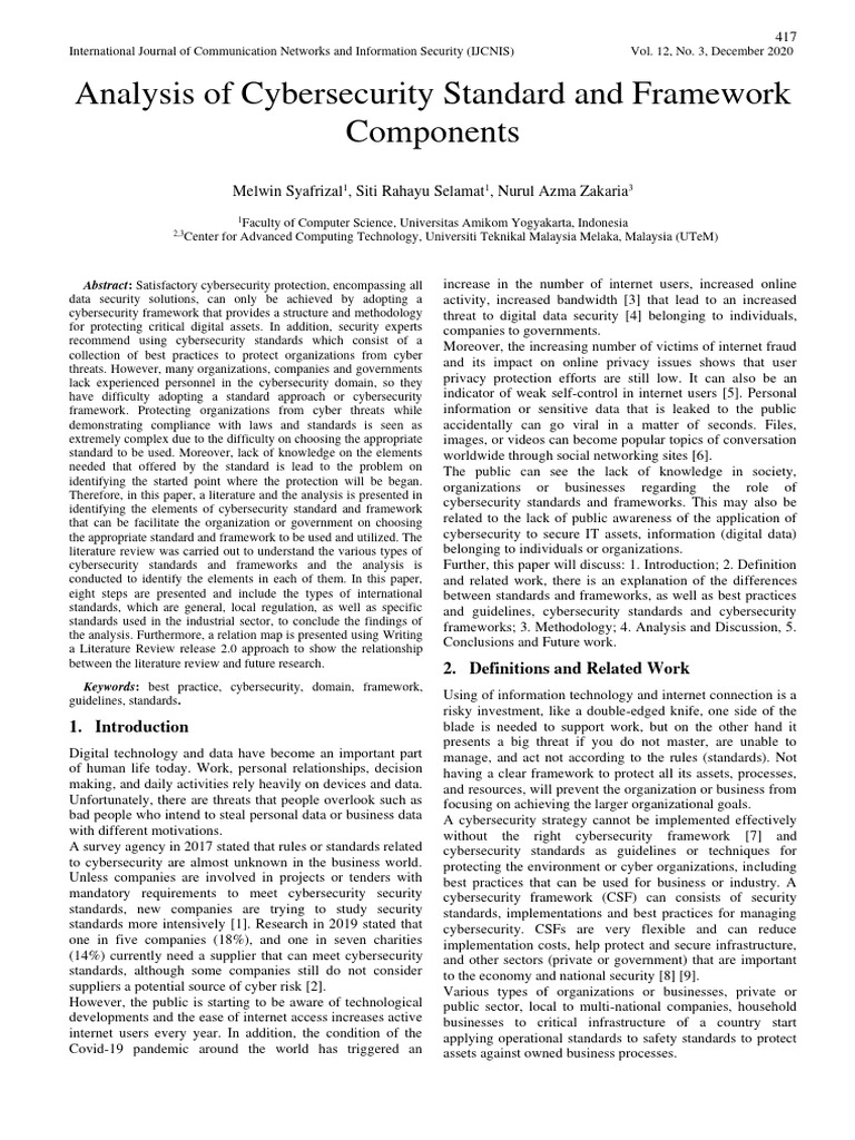 PAPER - Analysis of Cybersecurity Standard and Framework | PDF ...