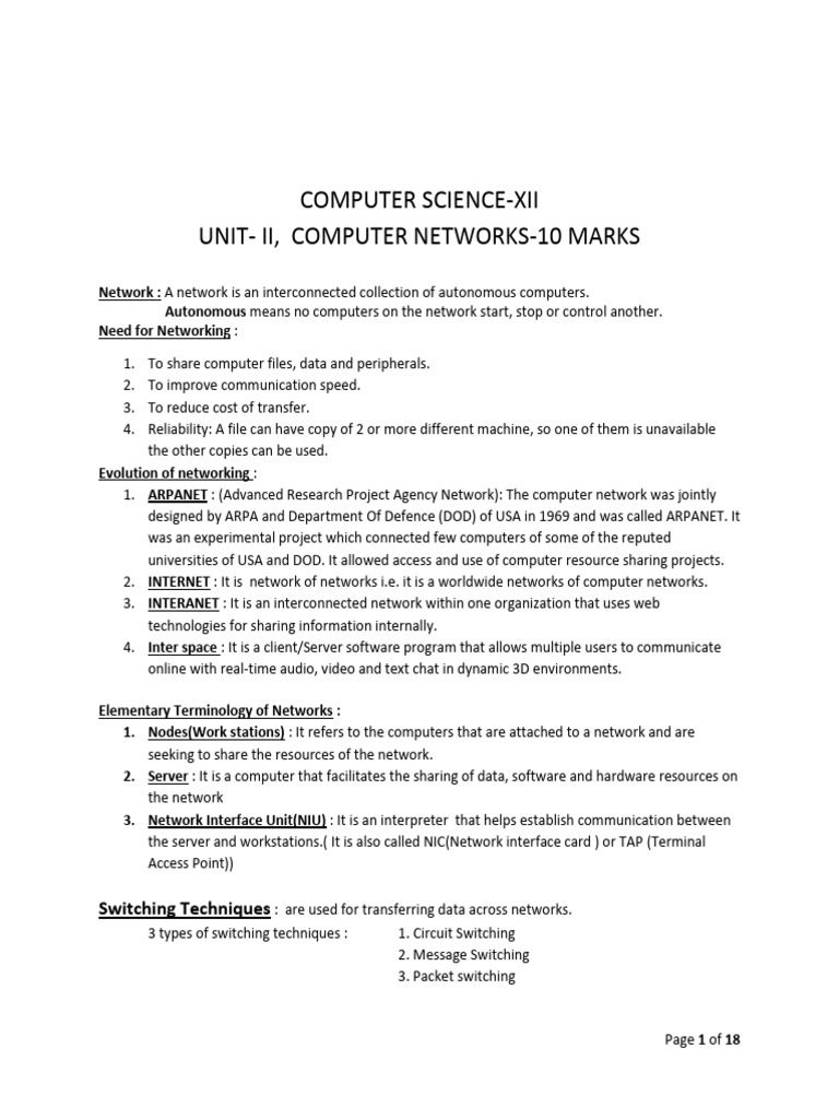 XII CS NETWORKS | PDF | Computer Network | World Wide Web