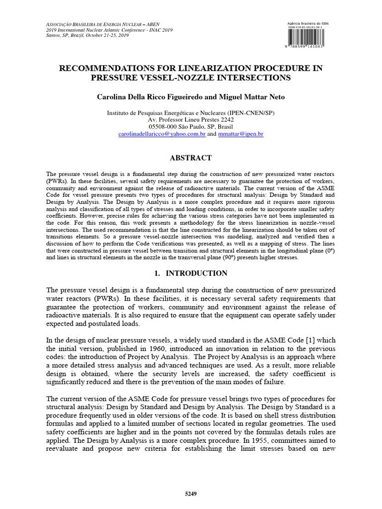 Recommendations For Linearization Procedure In Pressure Vessel Nozzle