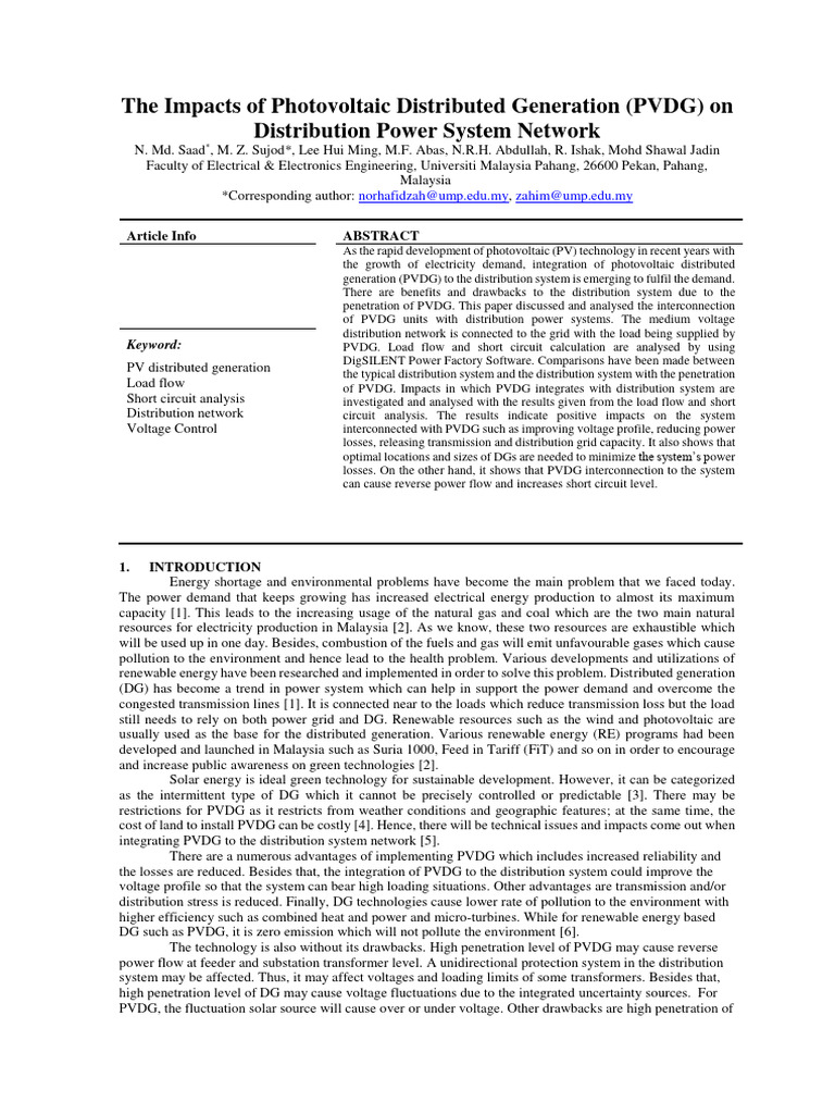 ICEECC2017 - The Impacts of Photovoltaic Distributed Generation (PVDG) On Distribution Power ...
