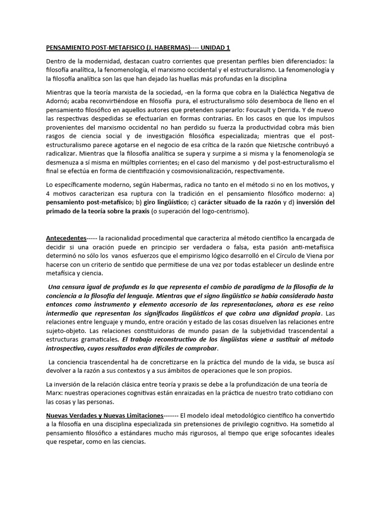 HABERMAS | PDF | Metafísica | Pensamiento