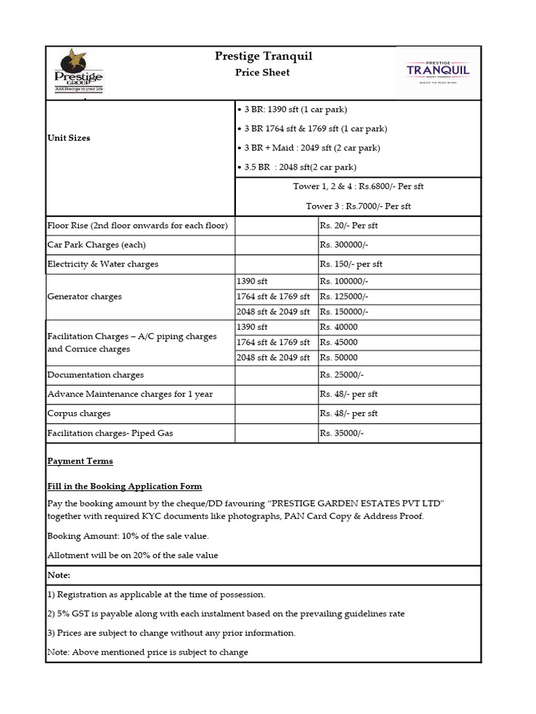 PTQ Price Sheet | PDF
