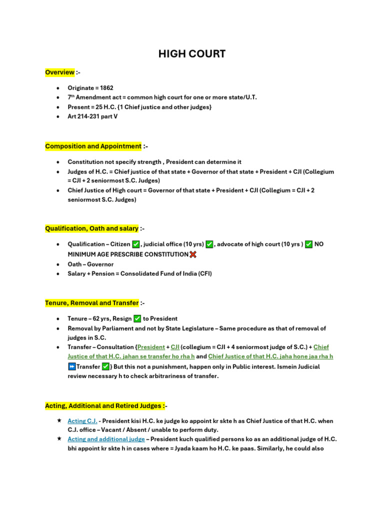 High Court Notes 1 | PDF | Jurisdiction | Judge