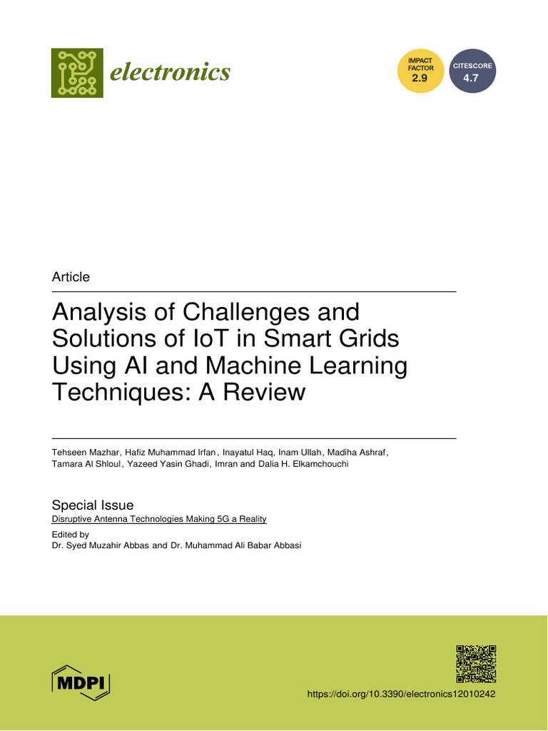 Analysis of Challenges and Solutions of IoT in Smart Grids Using AI and Machine Learning ...