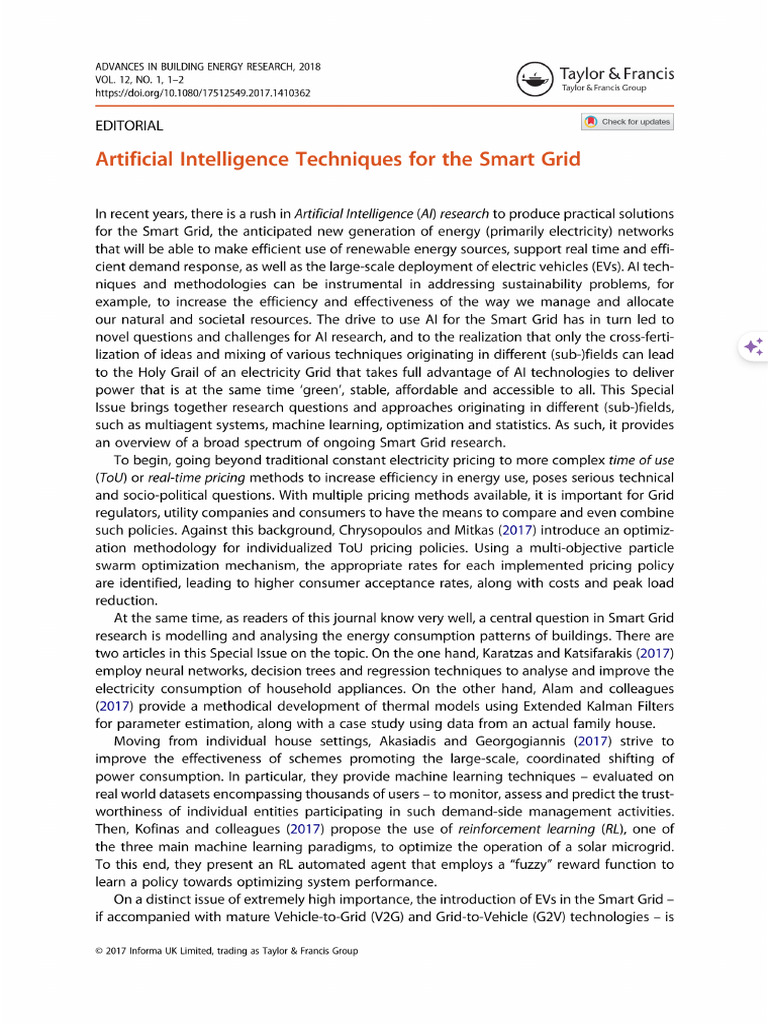 Artificial Intelligence Techniques For The Smart Grid | PDF